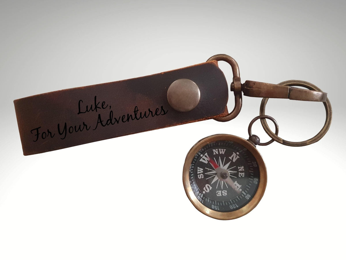 Personalized Leather Keychain with Compass | SFdizayn